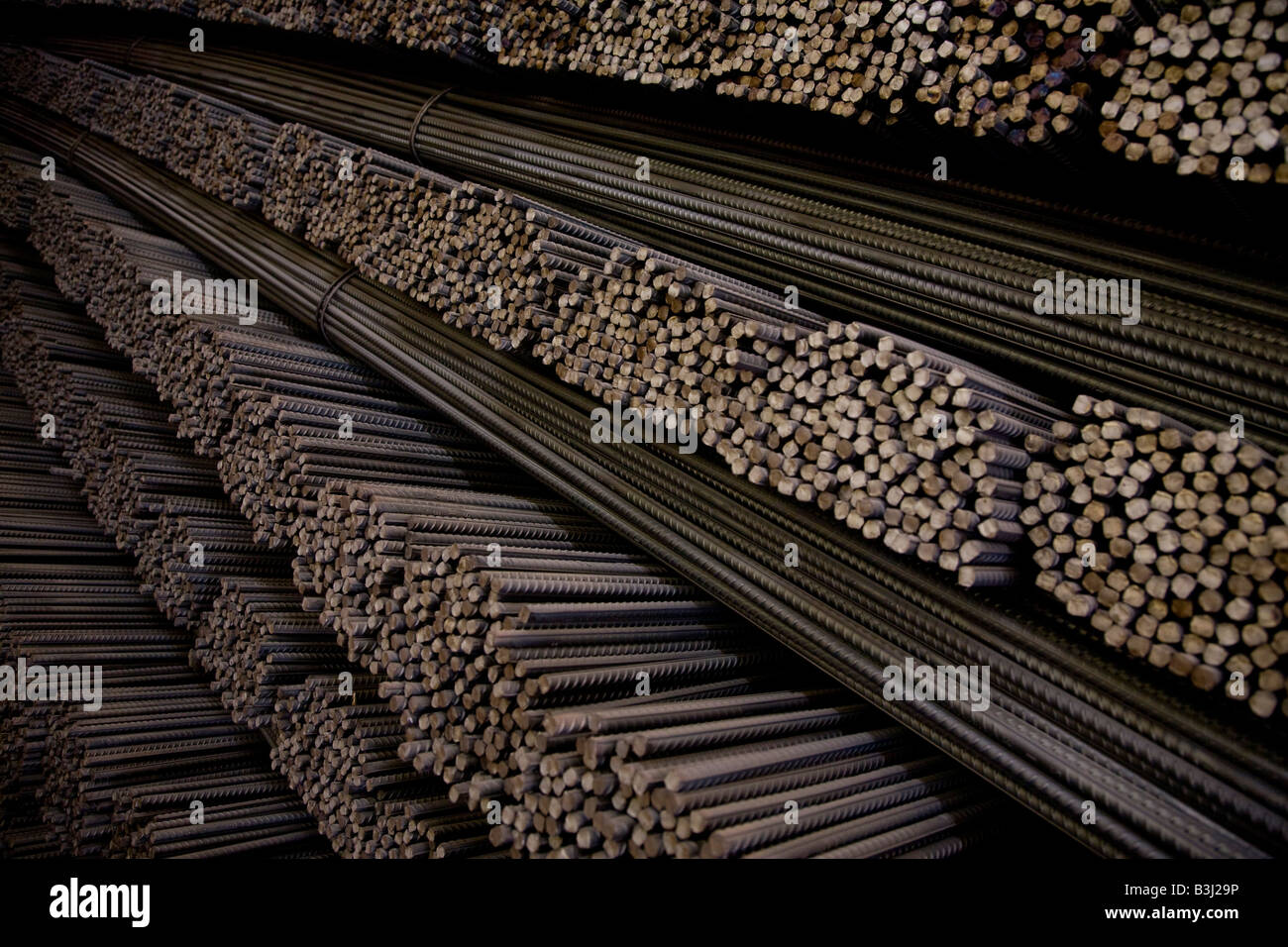 Stacked steel rebar rods at EISF Steel Factory Mill Abu Dhabi United ...