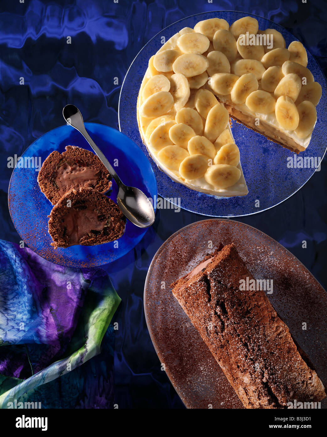 Chocolate roulade banoffee pie desserts editorial food Stock Photo - Alamy