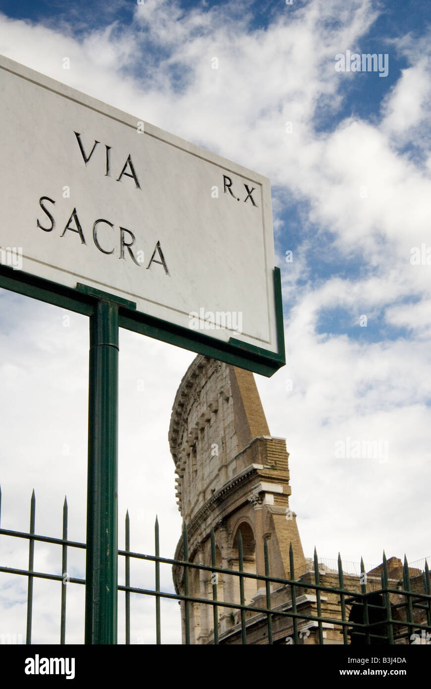 Via Sacra sign in front of the Roman Colosseum Rome Italy Stock Photo ...