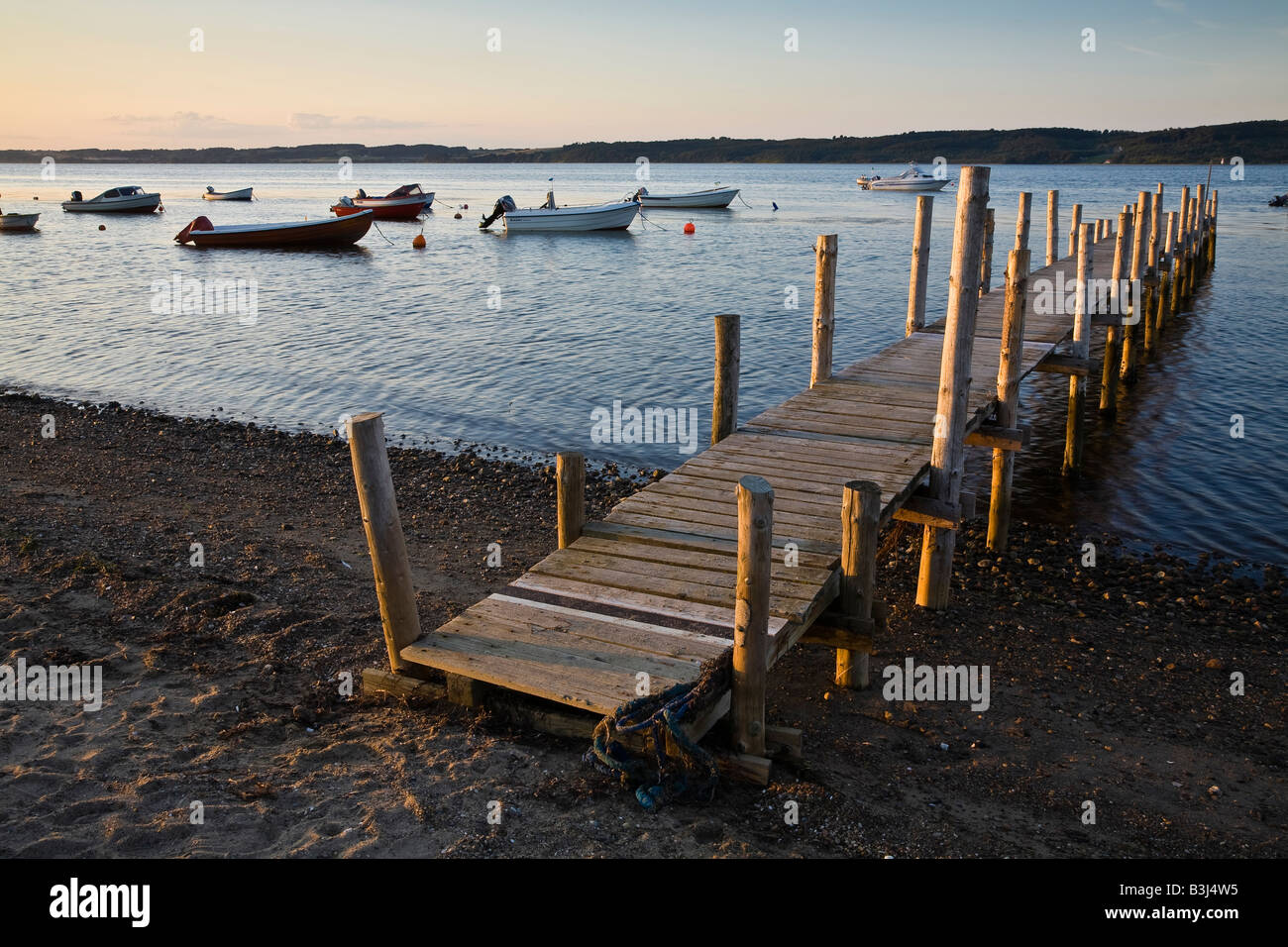 Morkhølt Strand and Vejle Fjord at dusk, South Jutland, Denmark Stock ...