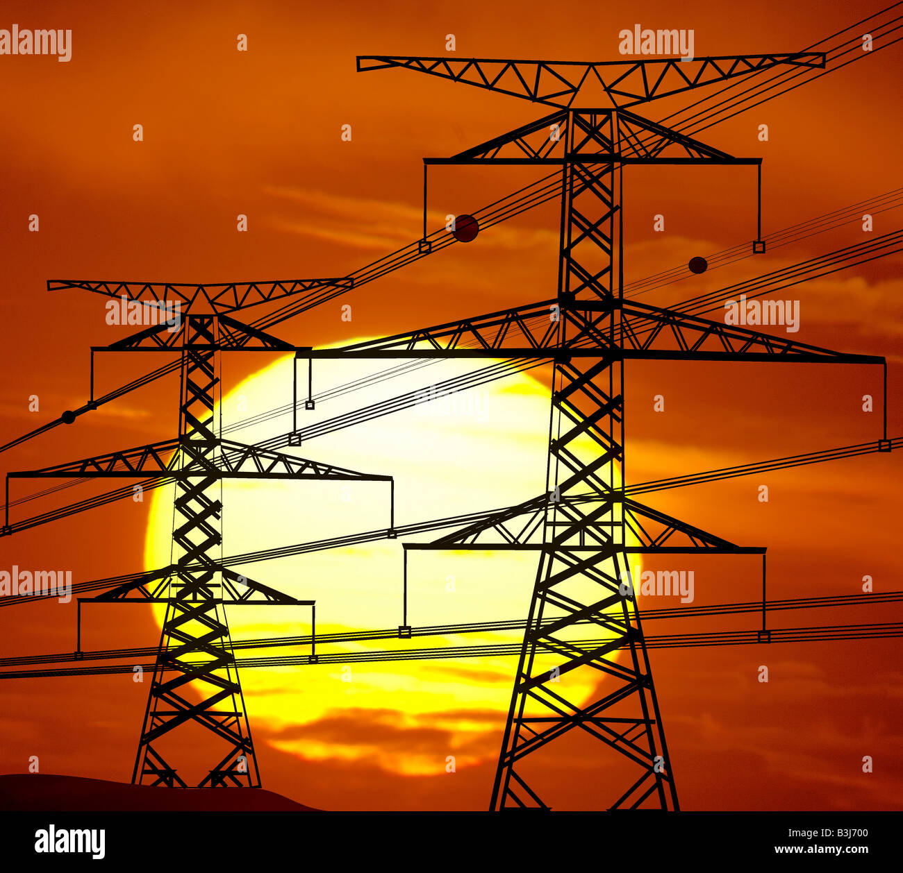 huge sunset behind power lines towers in Florida Stock Photo - Alamy