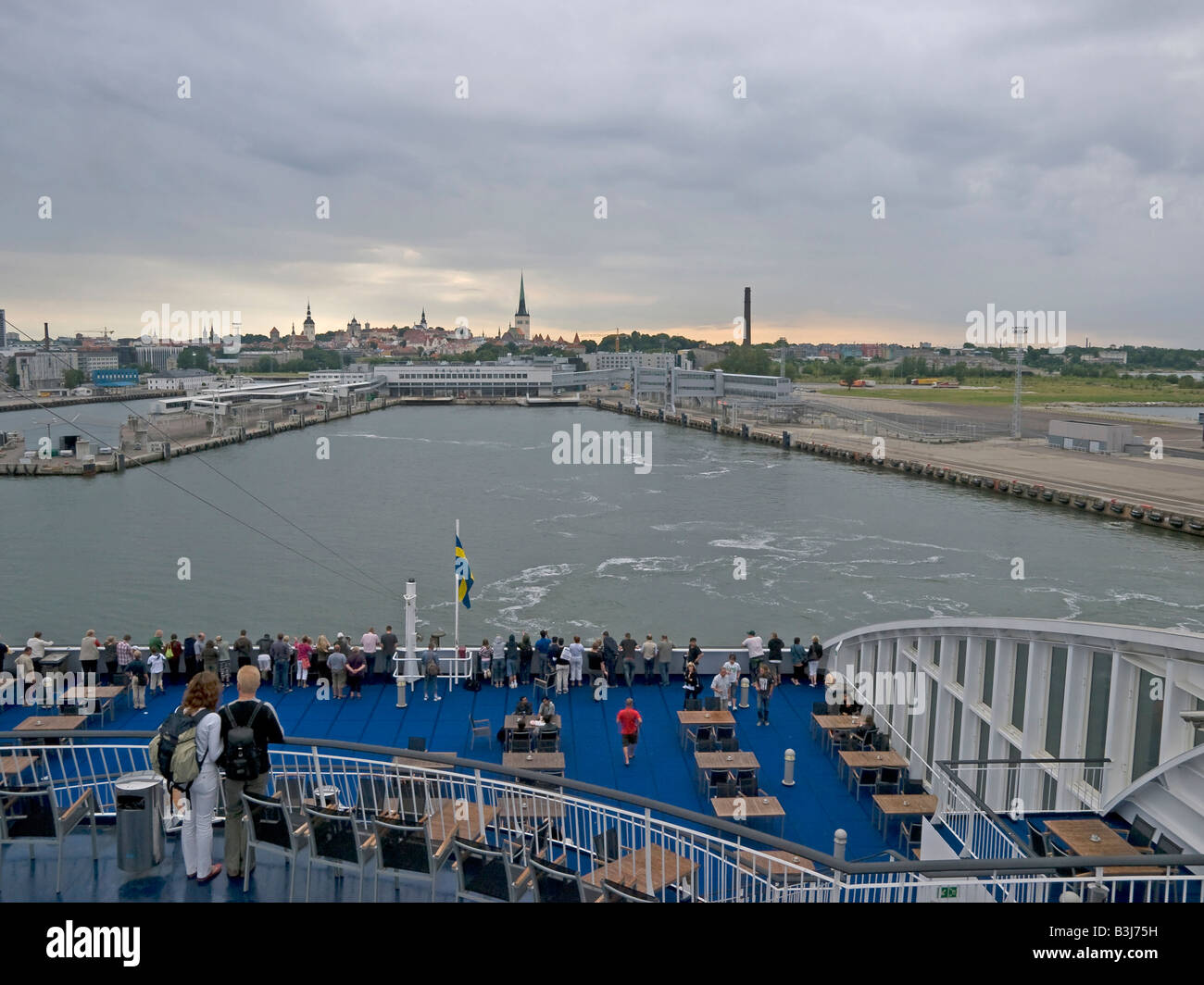 the ferry Viking Line is leaving Tallin view from the aft deck to the ...