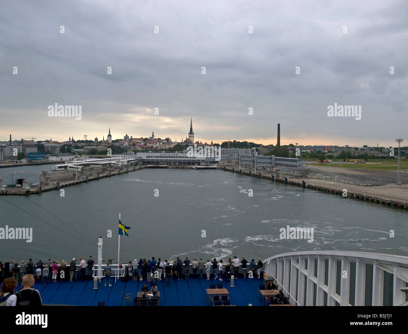 the ferry Viking Line is leaving Tallin view from the aft deck to the ...