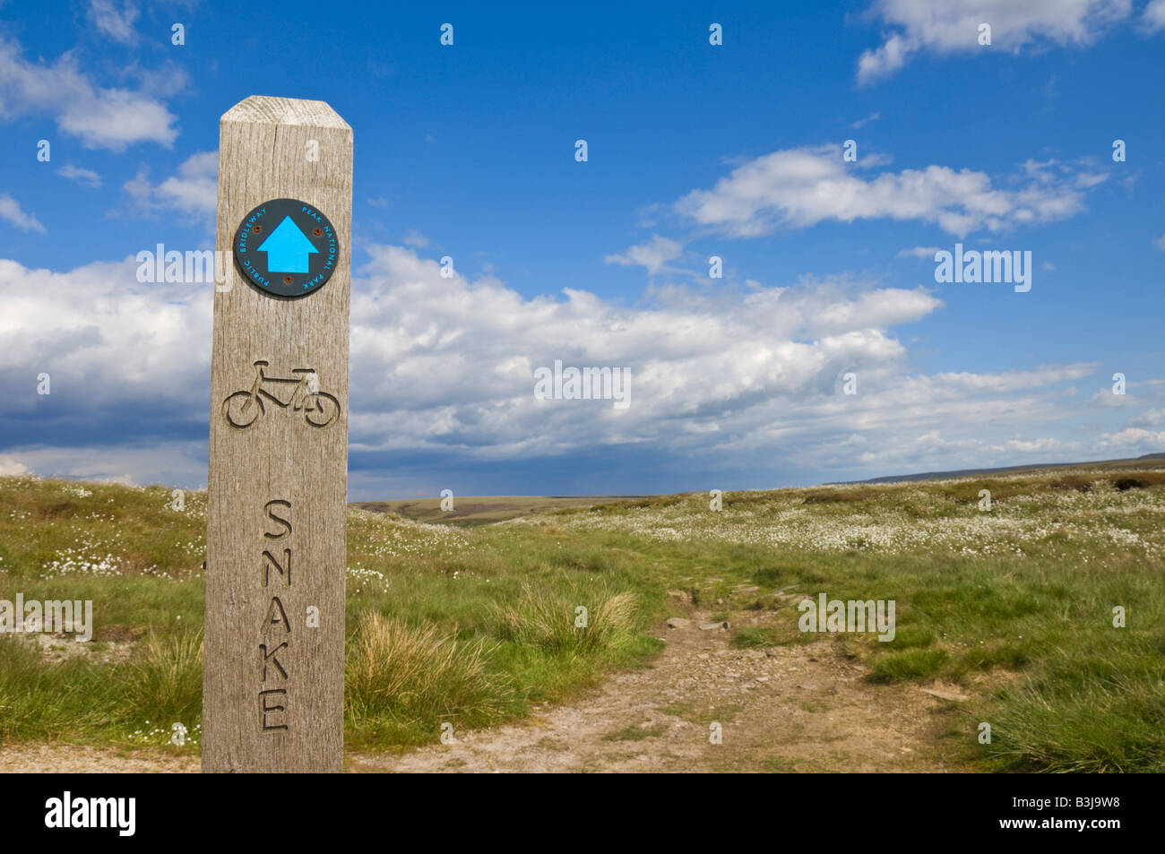 Public footpath wooden path marker signpost to the Snake Pass Bleaklow ...