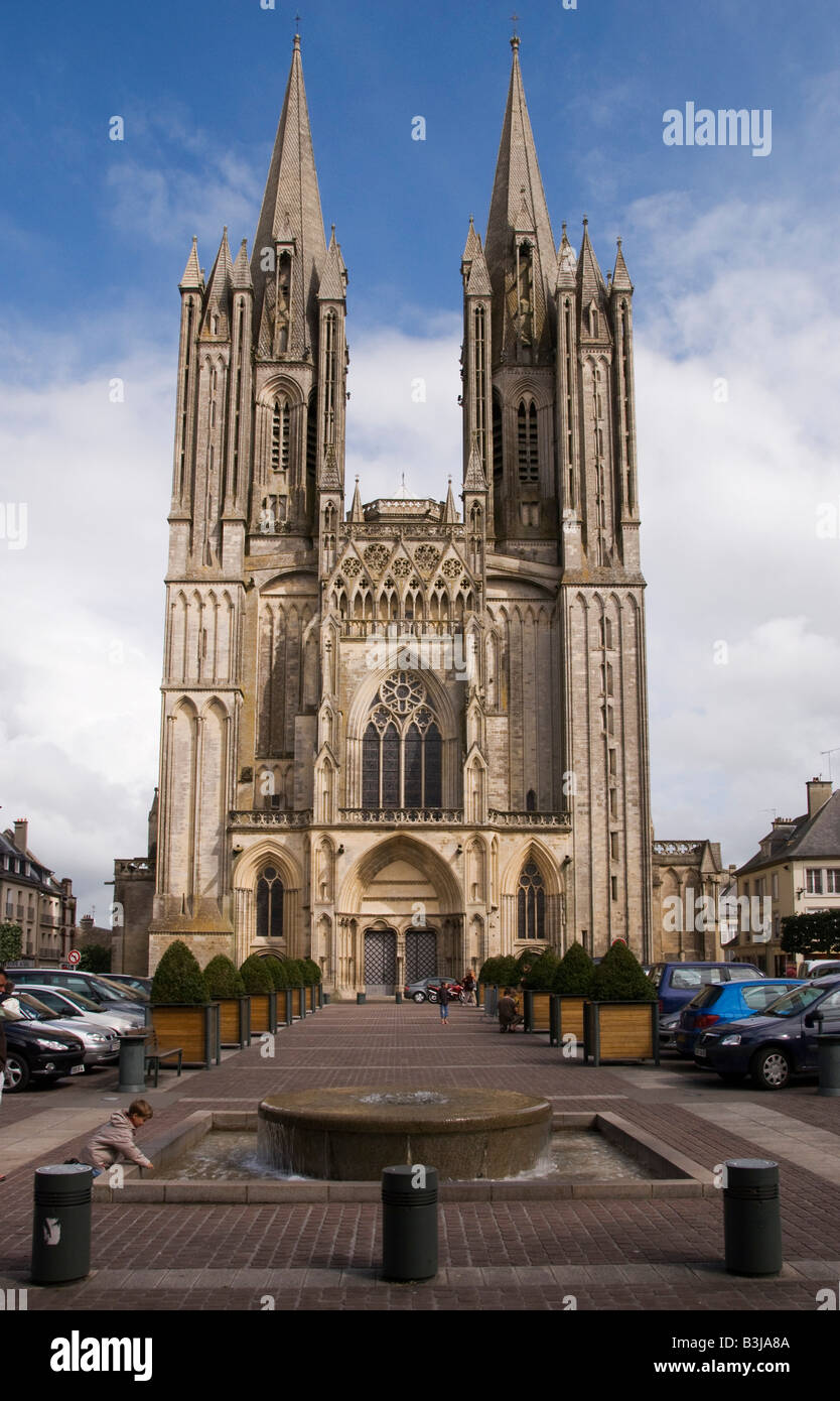 Coutances, Normandy, France. The west front of the cathedral ...