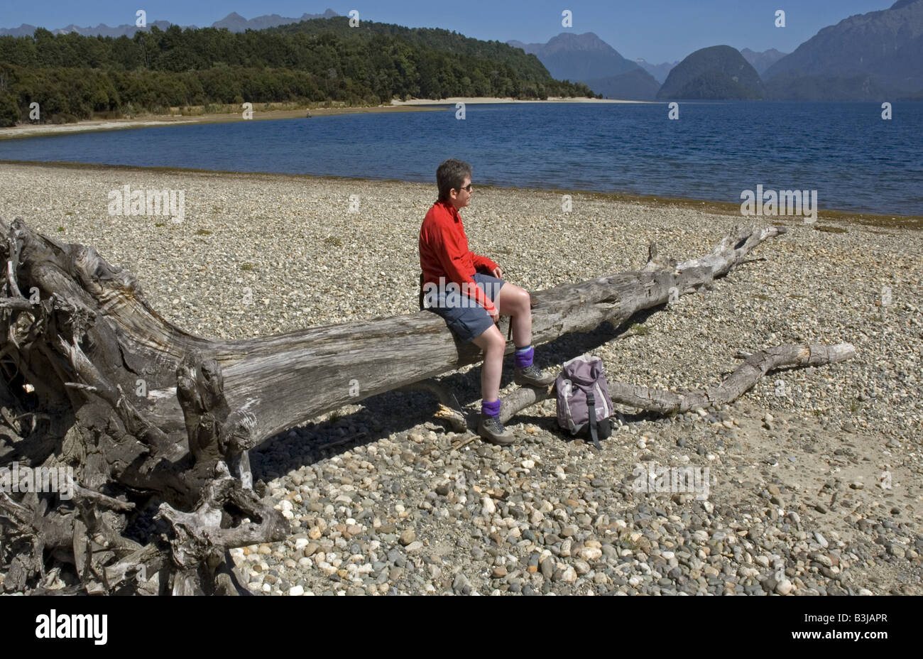Taking a break at Shallow Bay, Lake Manapouri, Fiordland, New Zealand ...