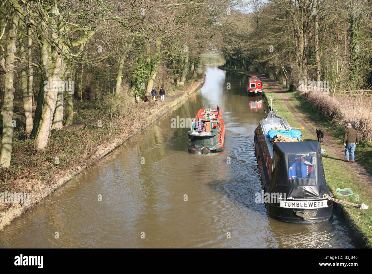 Narrow boats moored on Trent and Mersey Canal, Anderton, Marston, Vale ...
