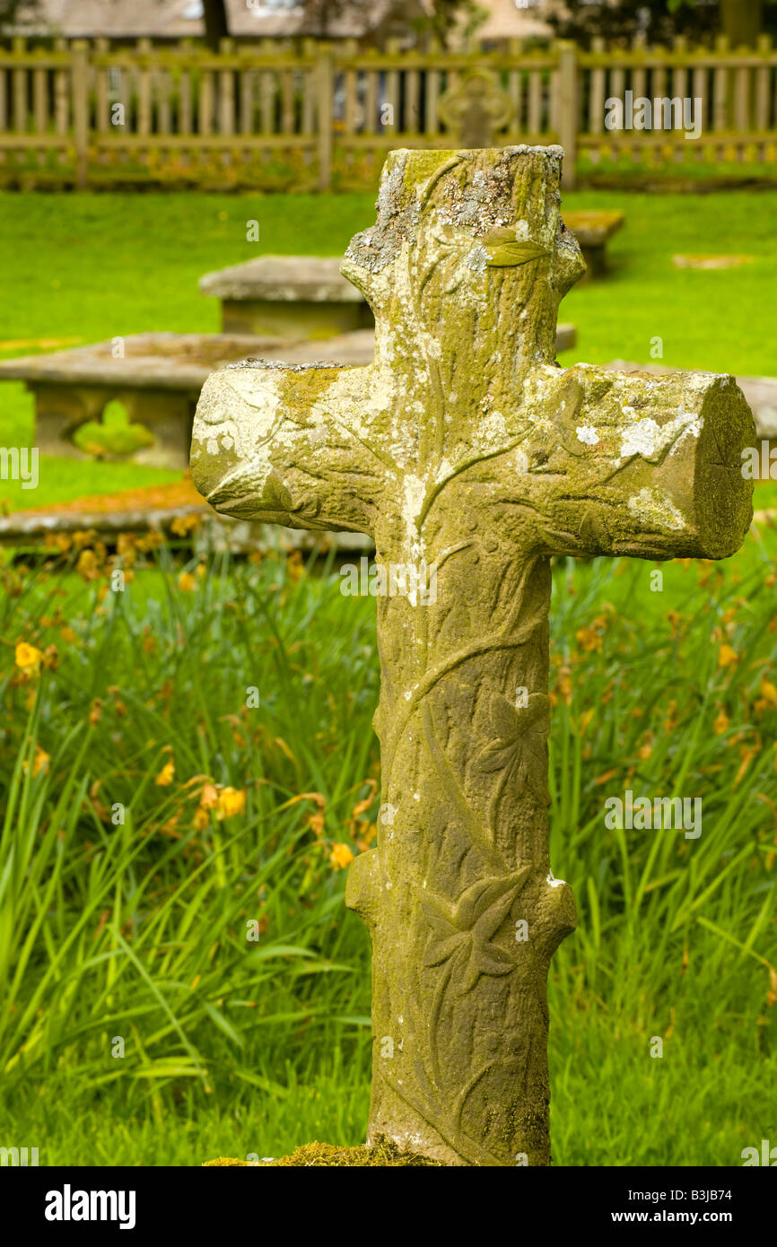 England Yorkshire Yorkshire Dales National Park Stone cross styled as a ...