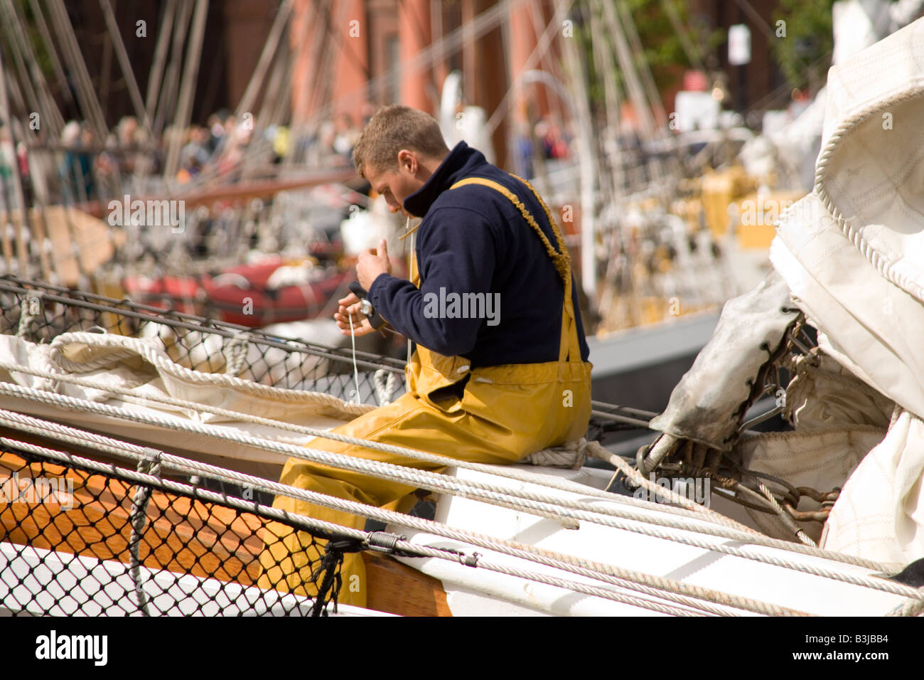 Sailor working on the Etolie sailing ship at the Tall Ships race in ...