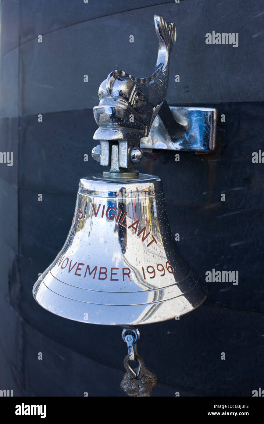 Silver Royal Navy ship's bell of HMS Vigilant, a British Vanguard class ...
