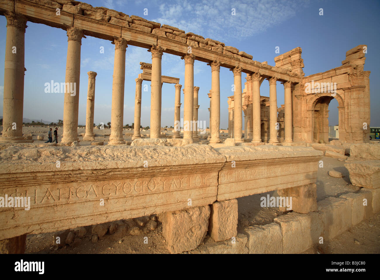 Triumphal arch and colonnade at the ruins of Palmyra, Syria Stock Photo ...