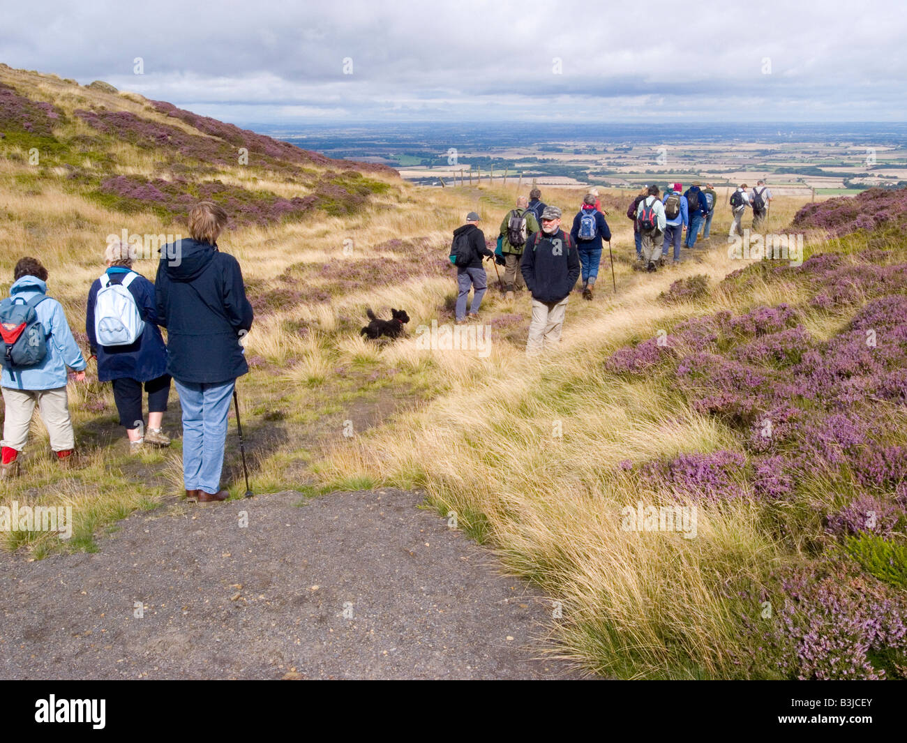 A group of mainly elderly people on an organised walk study geology of ...