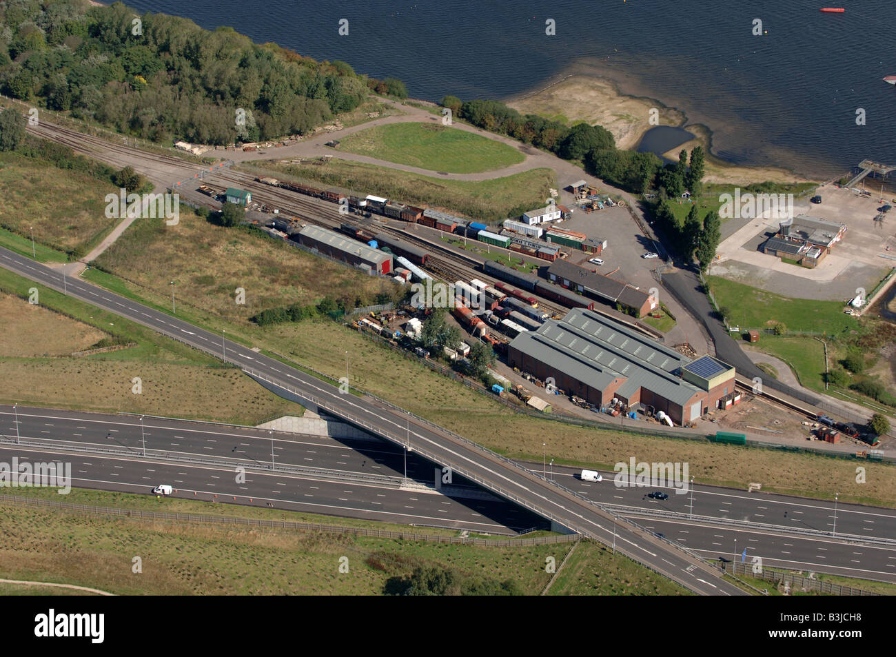 An aerial view of Chasewater in Staffordshire England with Chasewater ...