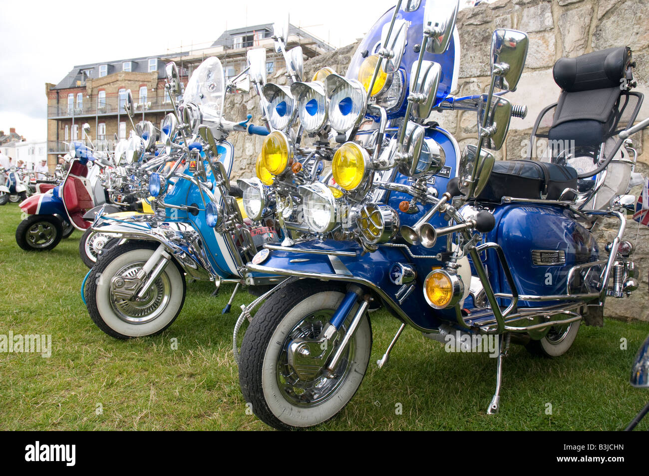 a group of customised scooters at the Lambretta Club GB Isle of Wight ...