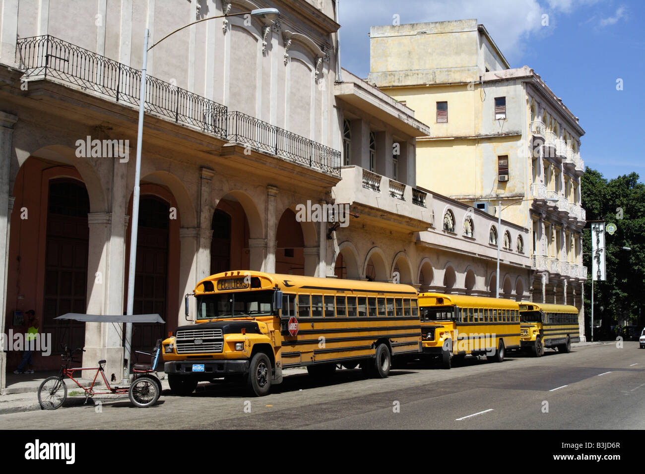 School buses lined up in Havana Stock Photo - Alamy