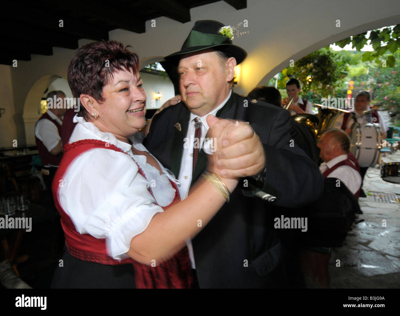 Dancing at Kirtag Church Day festival at the village of Neustift Am ...
