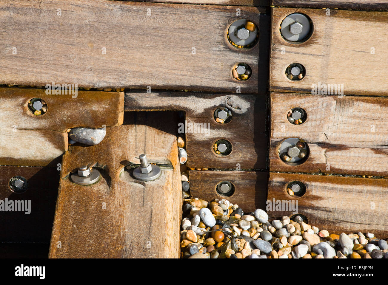 Wooden sea defence structures on the beach in Kingsdown Kent Stock ...