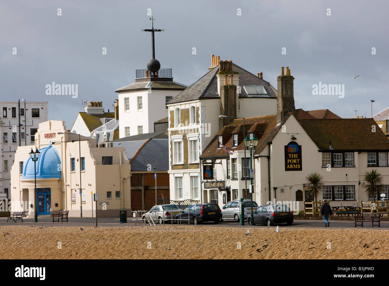 View of the seafront in Deal Kent including the famous Time Ball Tower ...