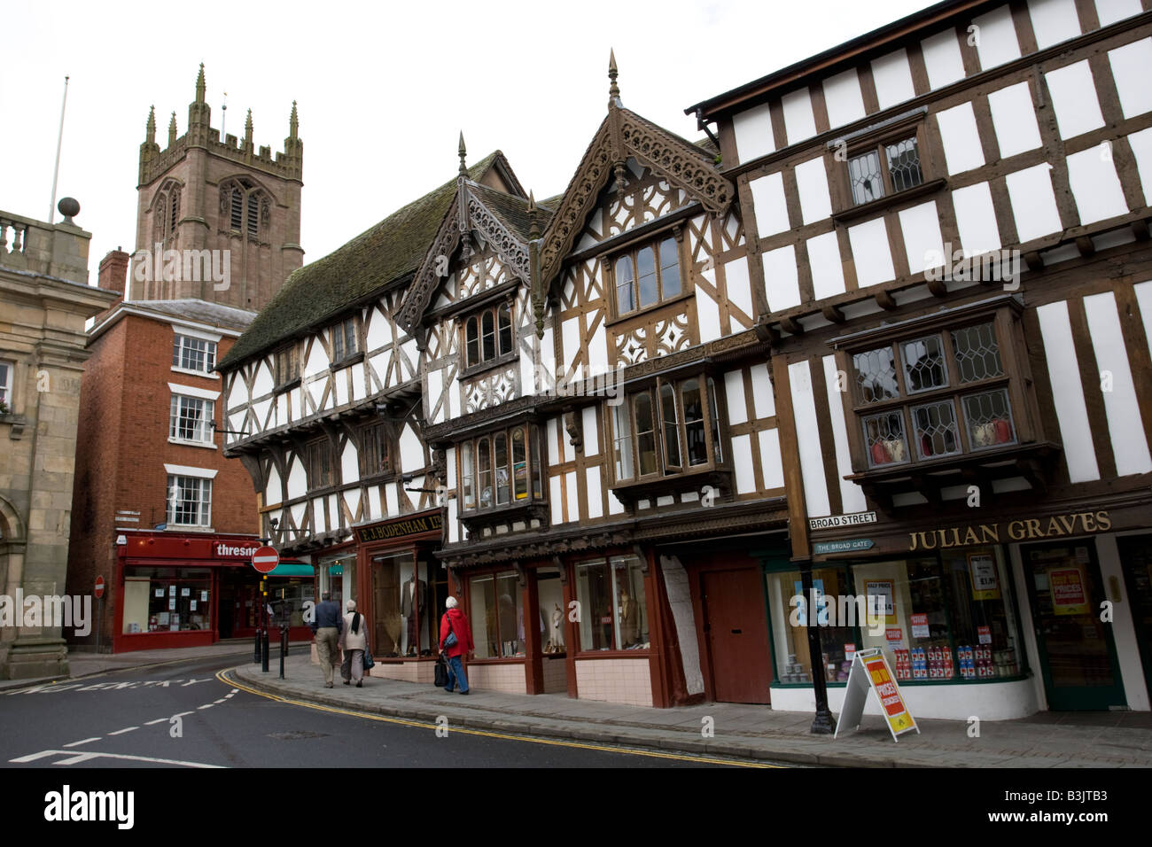 Half timbered black and white shops Ludlow Shropshire UK Stock Photo ...