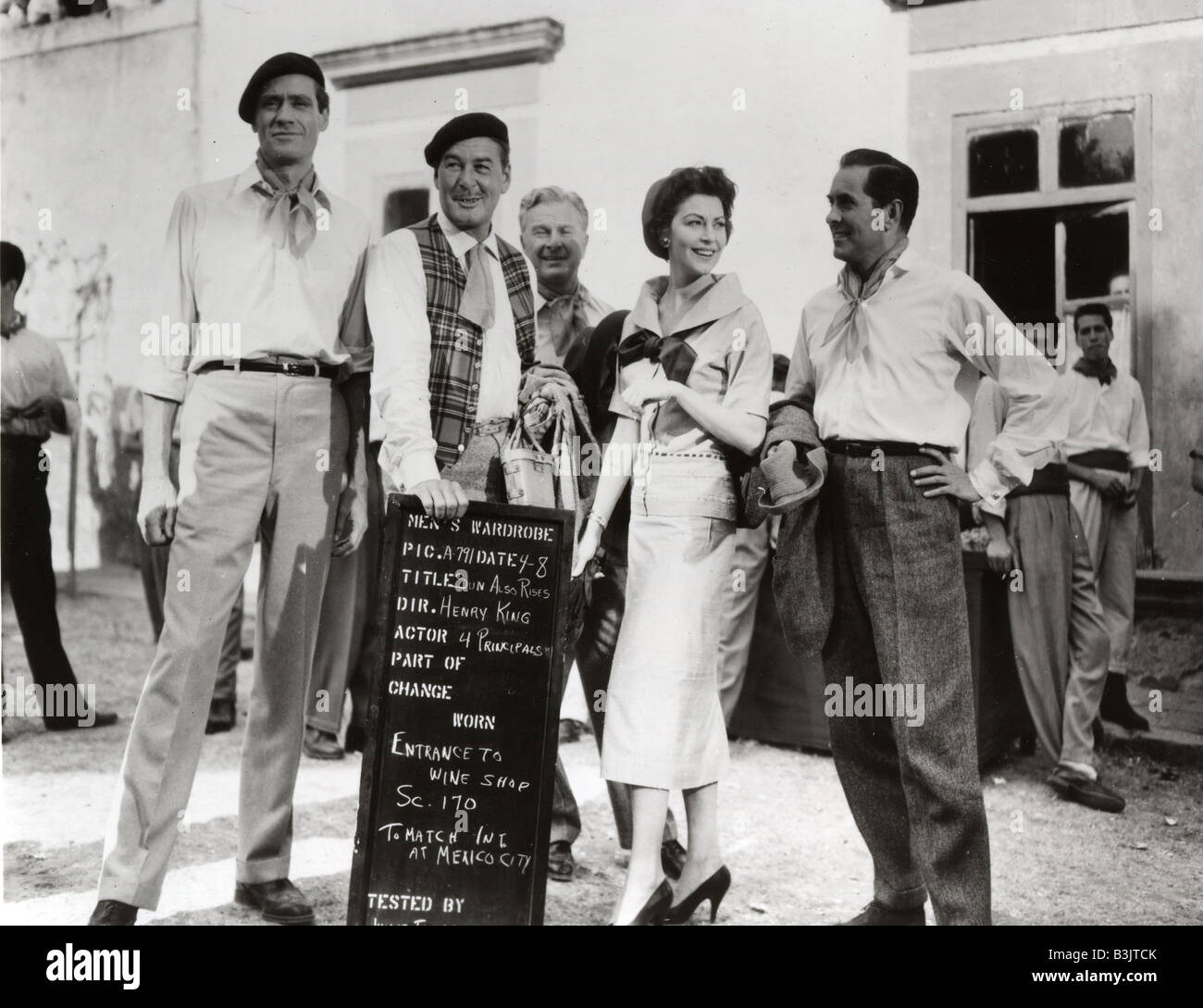 THE SUN ALSO RISES 1957 TCF film with from l: Mel Ferrer, Errol Flynn ...