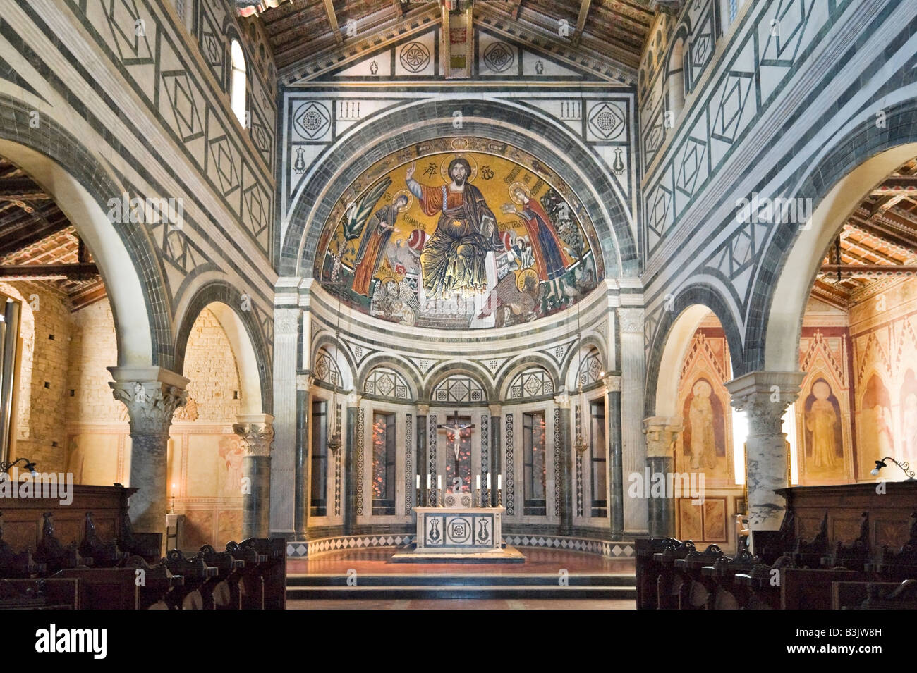 Interior of the church of San Miniato al Monte showing the Mosaic of ...