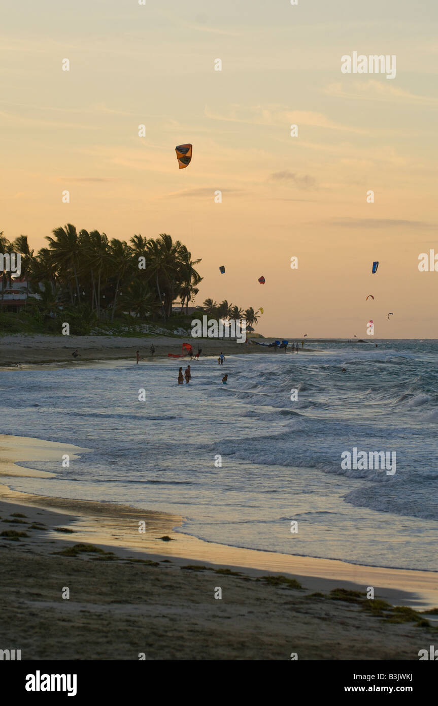 Kiteboarding off Cabarete beach in the Dominican Republic at sunset 21 ...