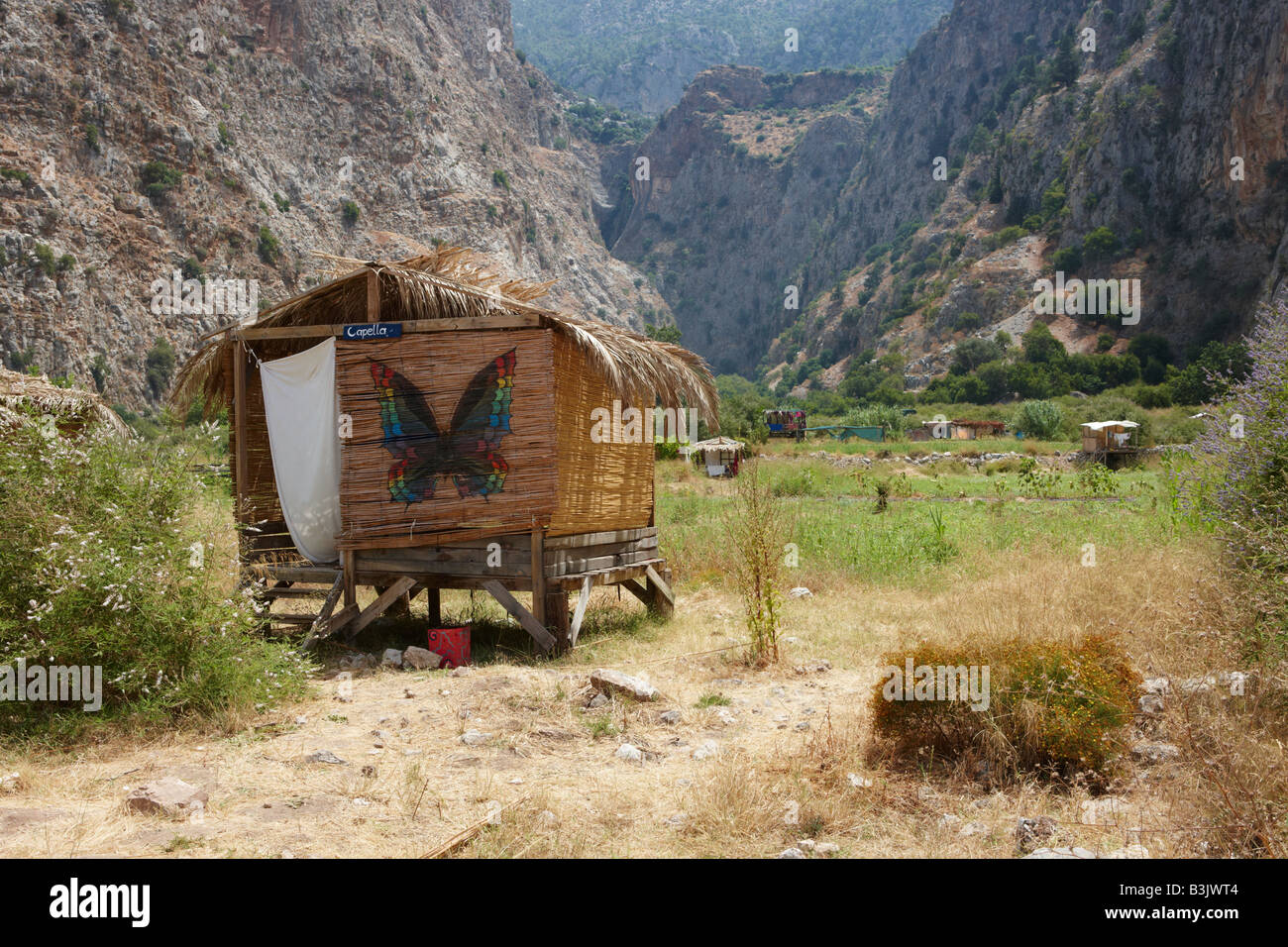 Basic cottages provide accomodation for tourists in Butterfly Valley ...