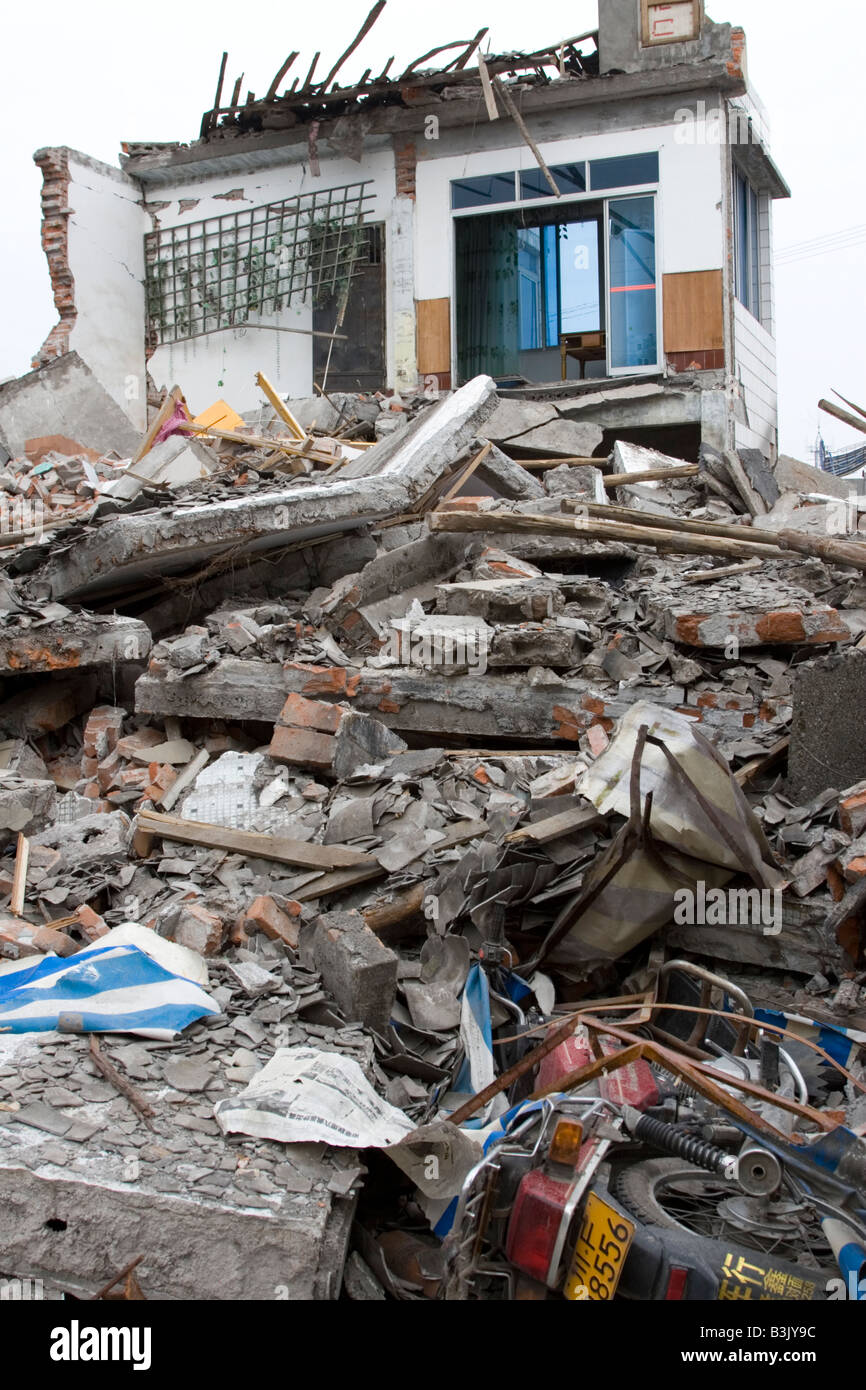 Buildings in a town in Mianzhu prefecture gutted by the massive ...