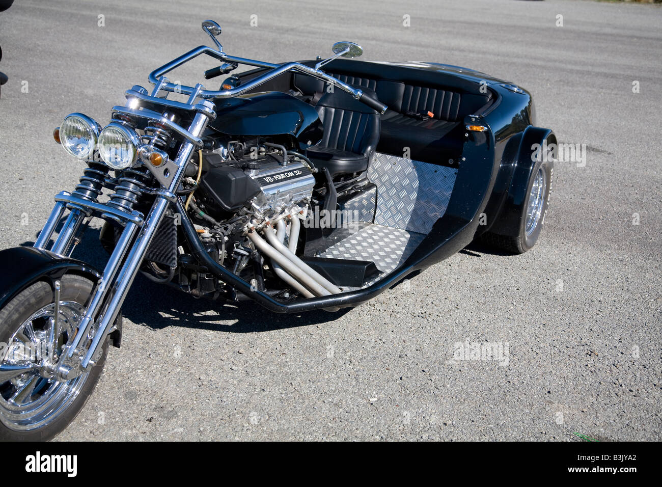 black three wheel trike , popular for riding around new zealand Stock ...