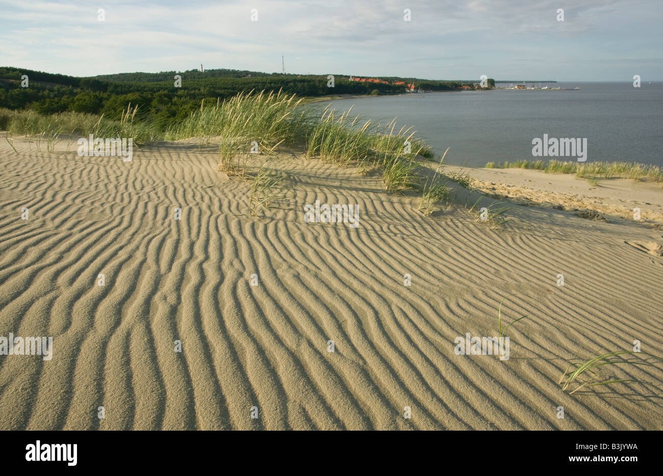 Parnidis Dune with a view over to the town of Nida in Curonian Spit ...