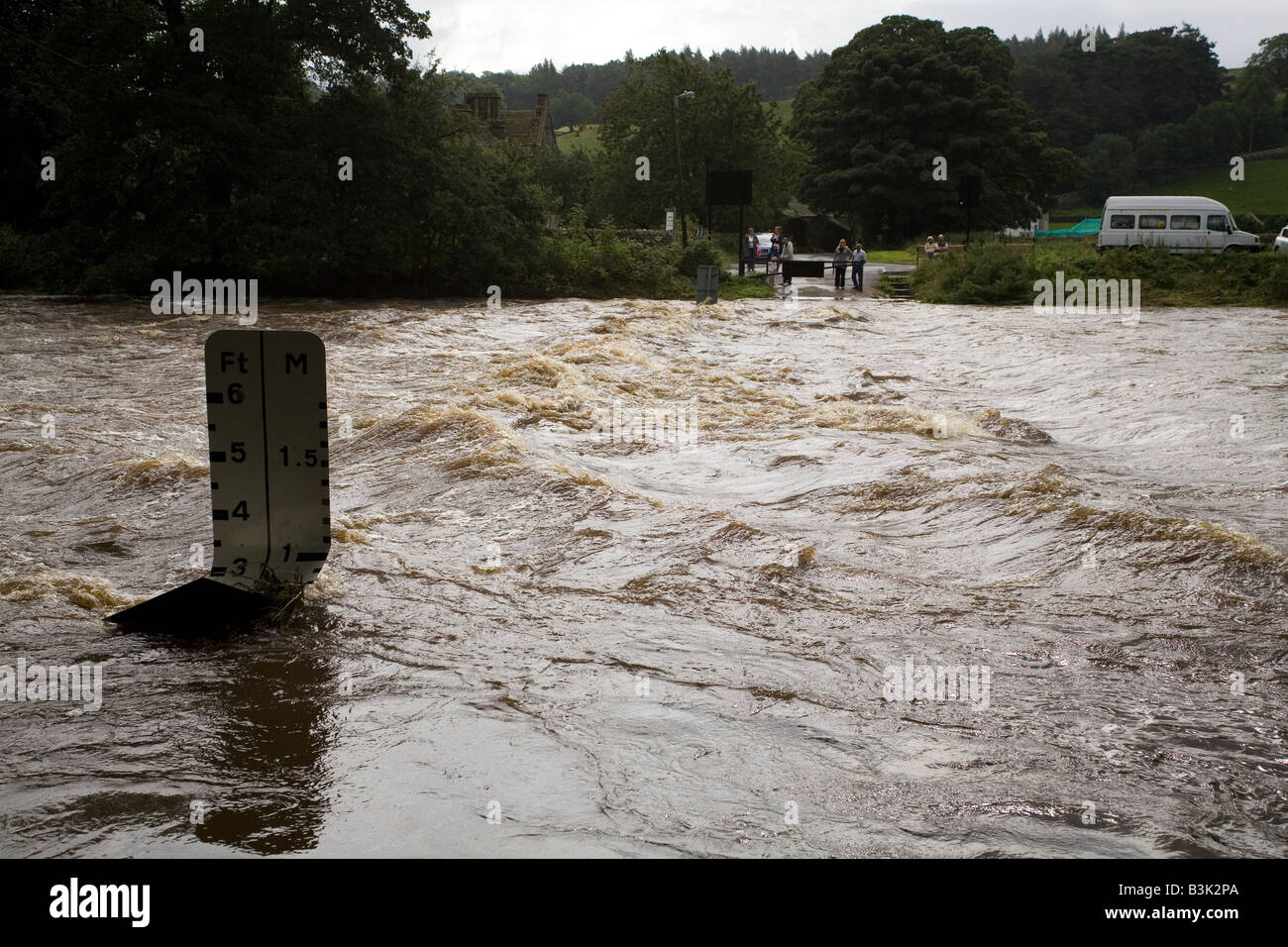 The road is closed at Stanhope Ford in County Durham, England Stock ...