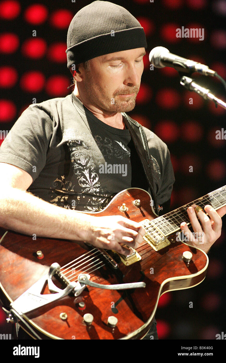U2 Irish rock group with The Edge in 2005 Stock Photo - Alamy