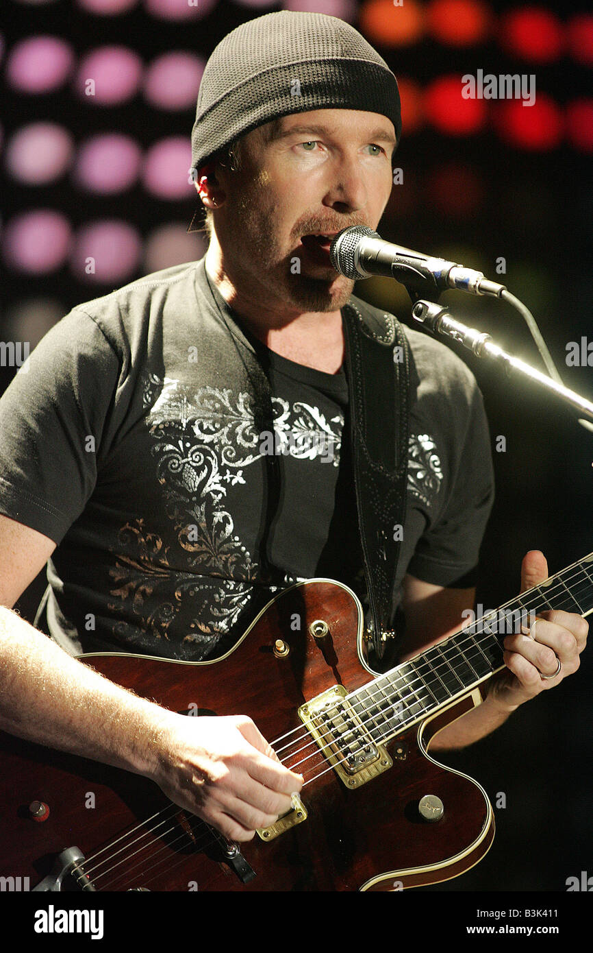 U2 Irish rock group with The Edge in 2005 Stock Photo - Alamy