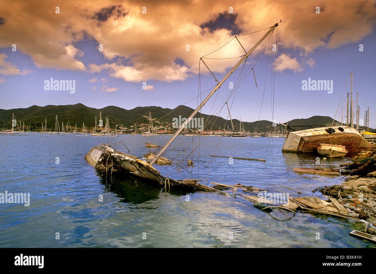 Destruction of a harbor area on the island of St Maarten after a ...