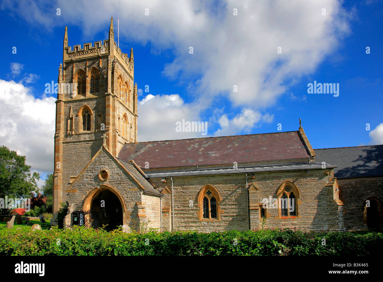 Landscape of St Marys Church Middlezoy village Somerset County England ...