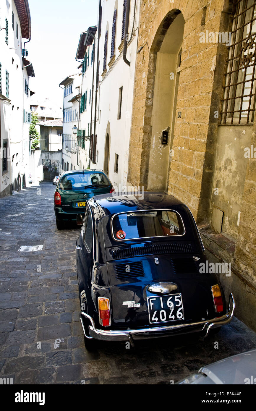 An Original Fiat 500 parked in the cobbled streets above Florence ...
