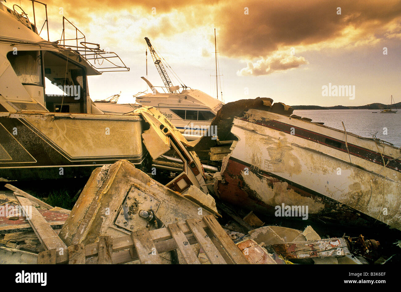 Destruction of a harbor area on the island of St Maarten after a ...