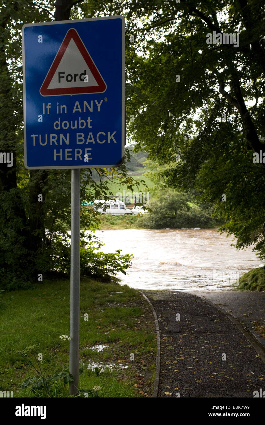 The road is closed at Stanhope Ford in County Durham, England Stock ...