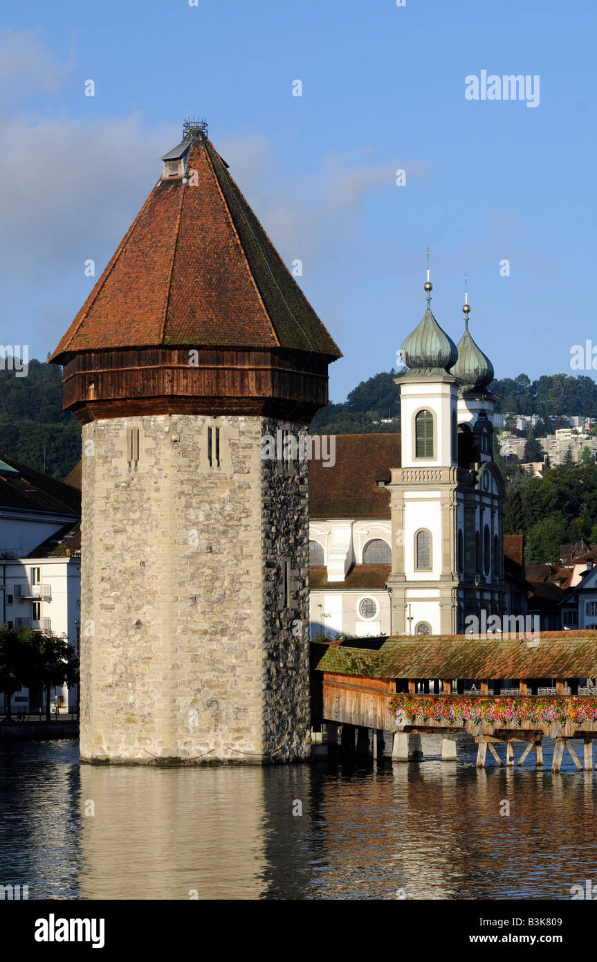 View of the Chapel Bridge, Water Tower, and the Jesuit church , all ...