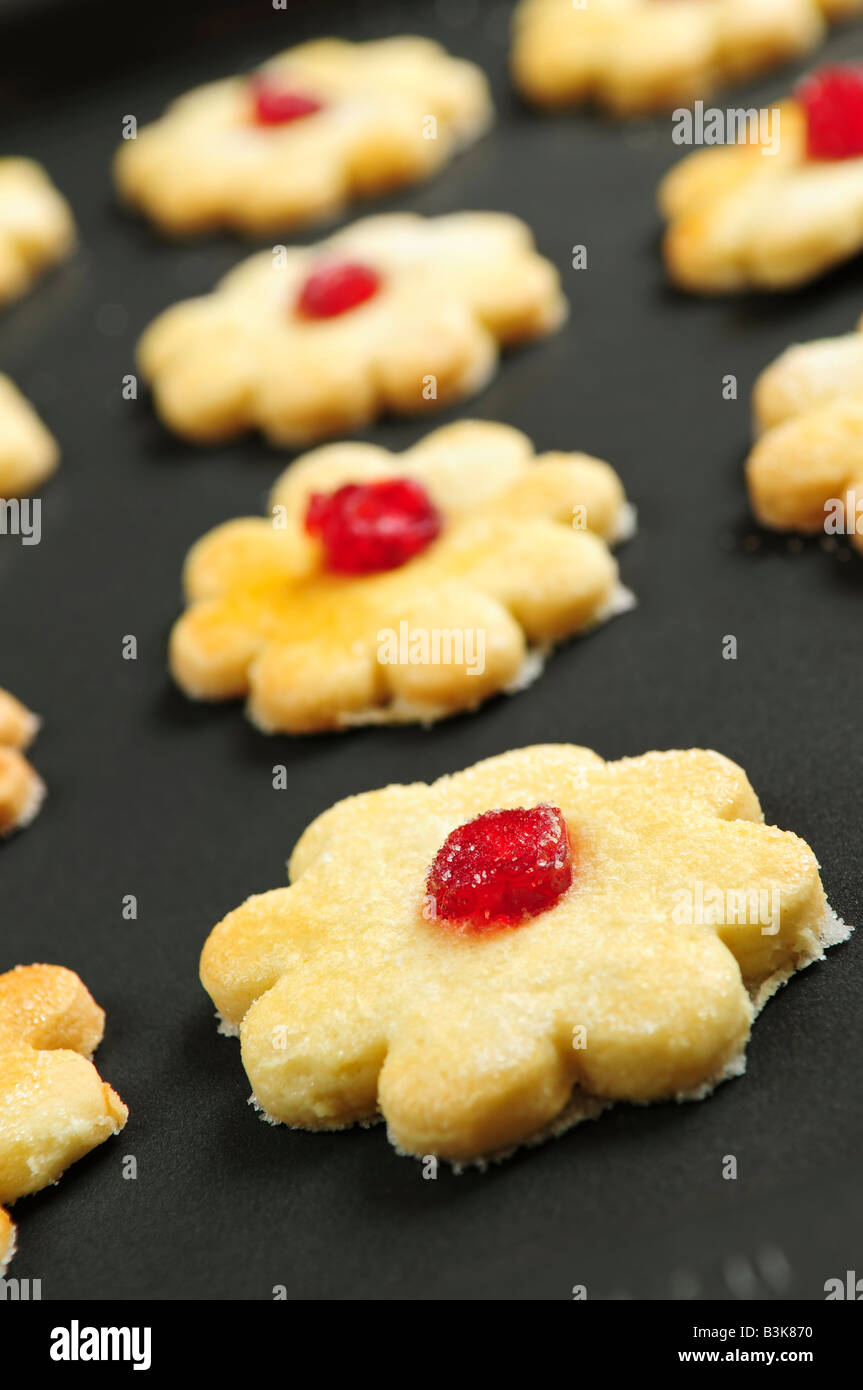 Fresh shortbread cookies on a baking tray Stock Photo - Alamy