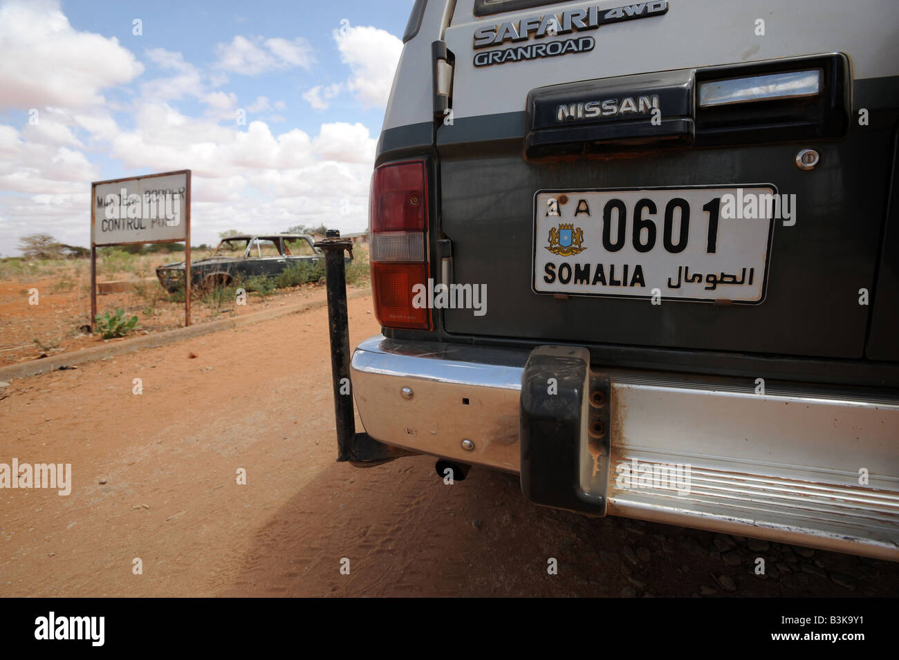 A Somali number plate on a land cruiser on the Kenyan Somali border at ...