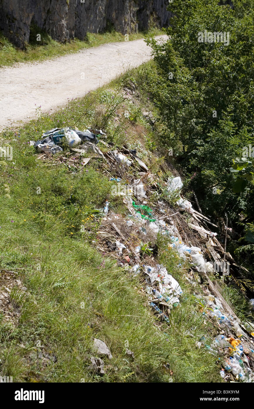 Litter at roadside on Srebrenik Koricani road over Vlasic Mountain ...
