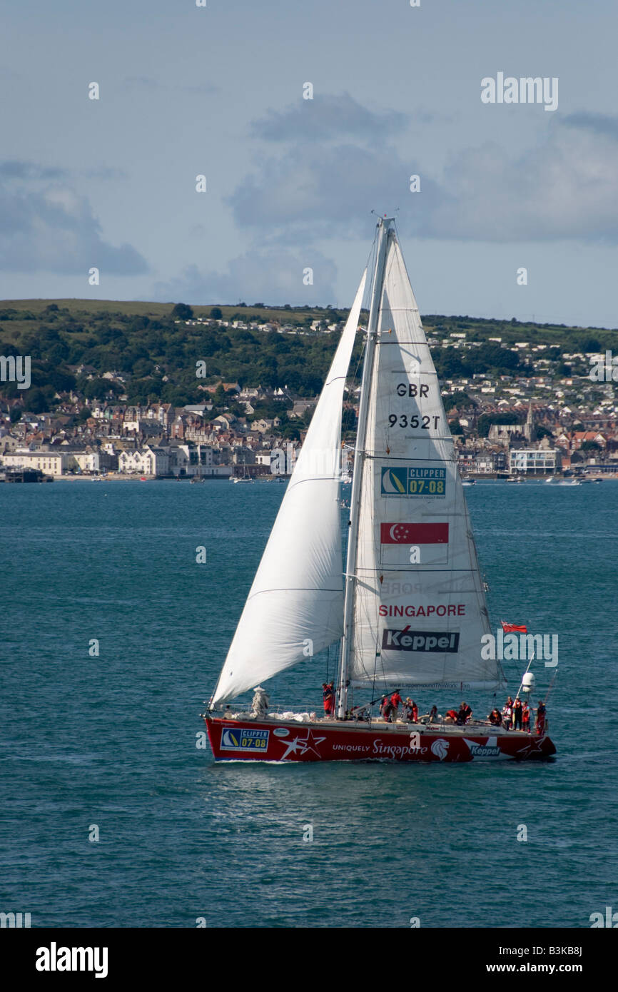 The "Uniquely Singapore" racing clipper sailing off Swanage, UK. She ...