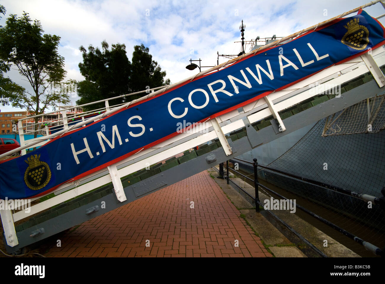 HMS Cornwall gangway and banner Stock Photo - Alamy