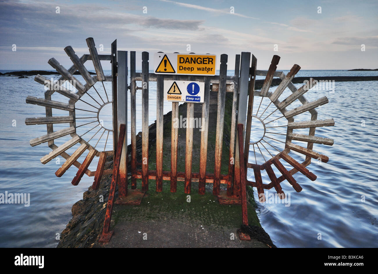 A safety barrier on top of a sea wall in Millisle, County Down ...
