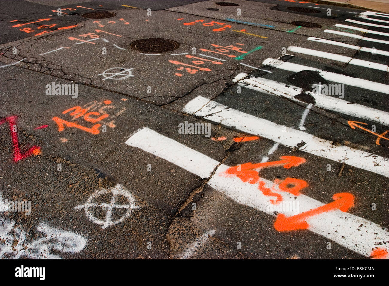 Identification marks painted on a city street Stock Photo - Alamy