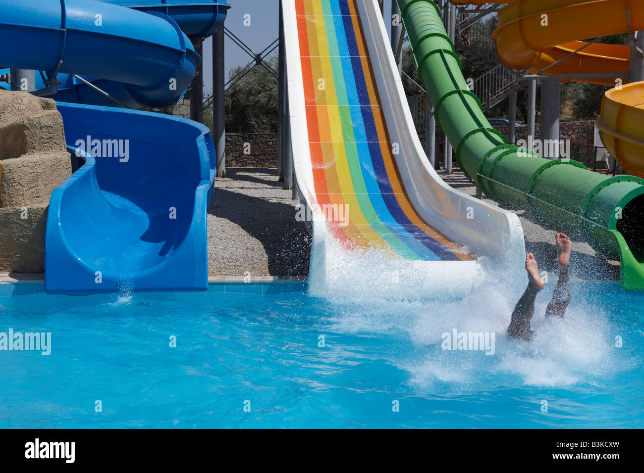 Waterslides in Grand Ucel Aquapark. Village of Ovacik near Fethiye ...