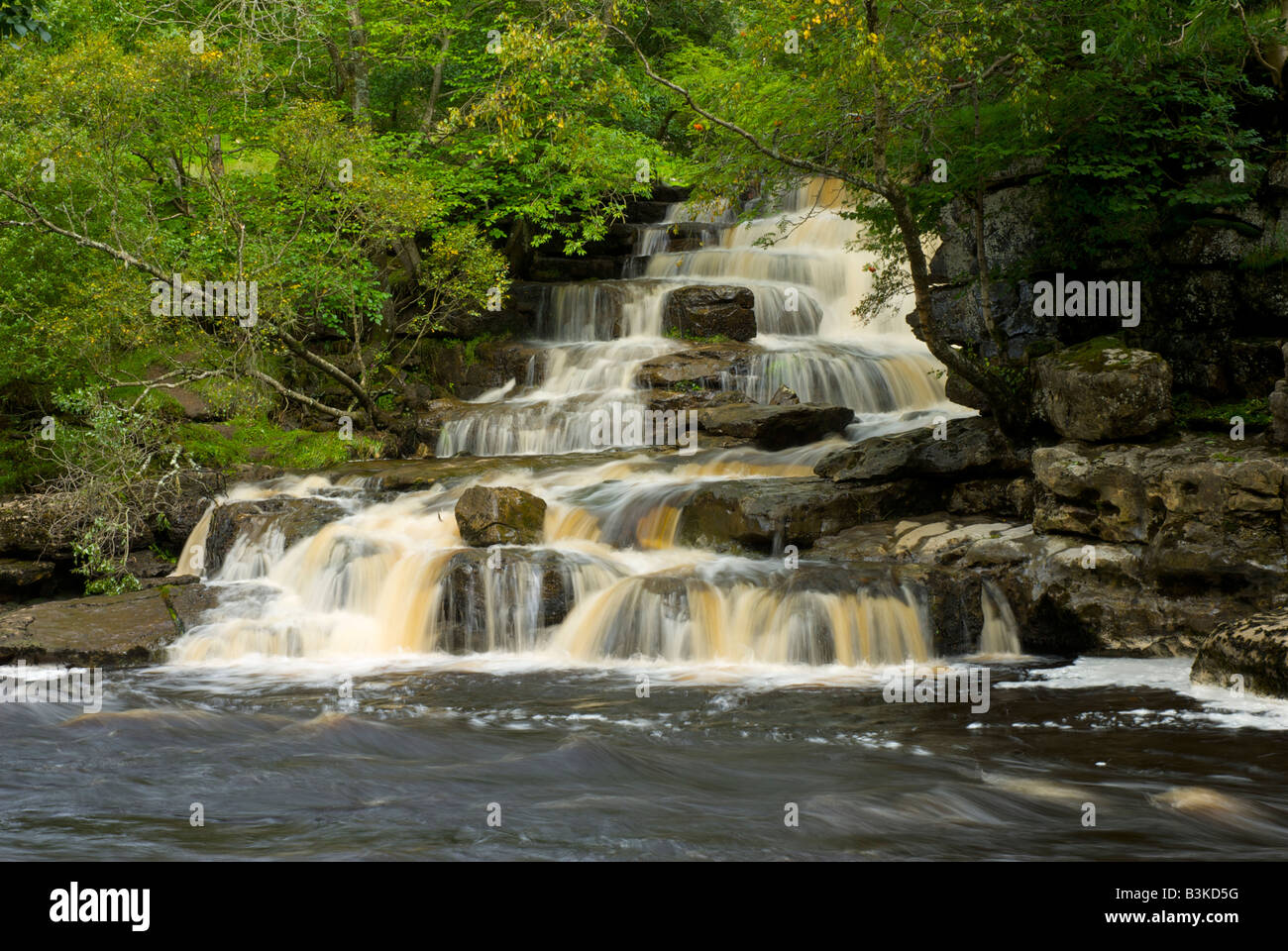 Waterfall cascading into the River Swale near Keld, Upper Swaledale ...