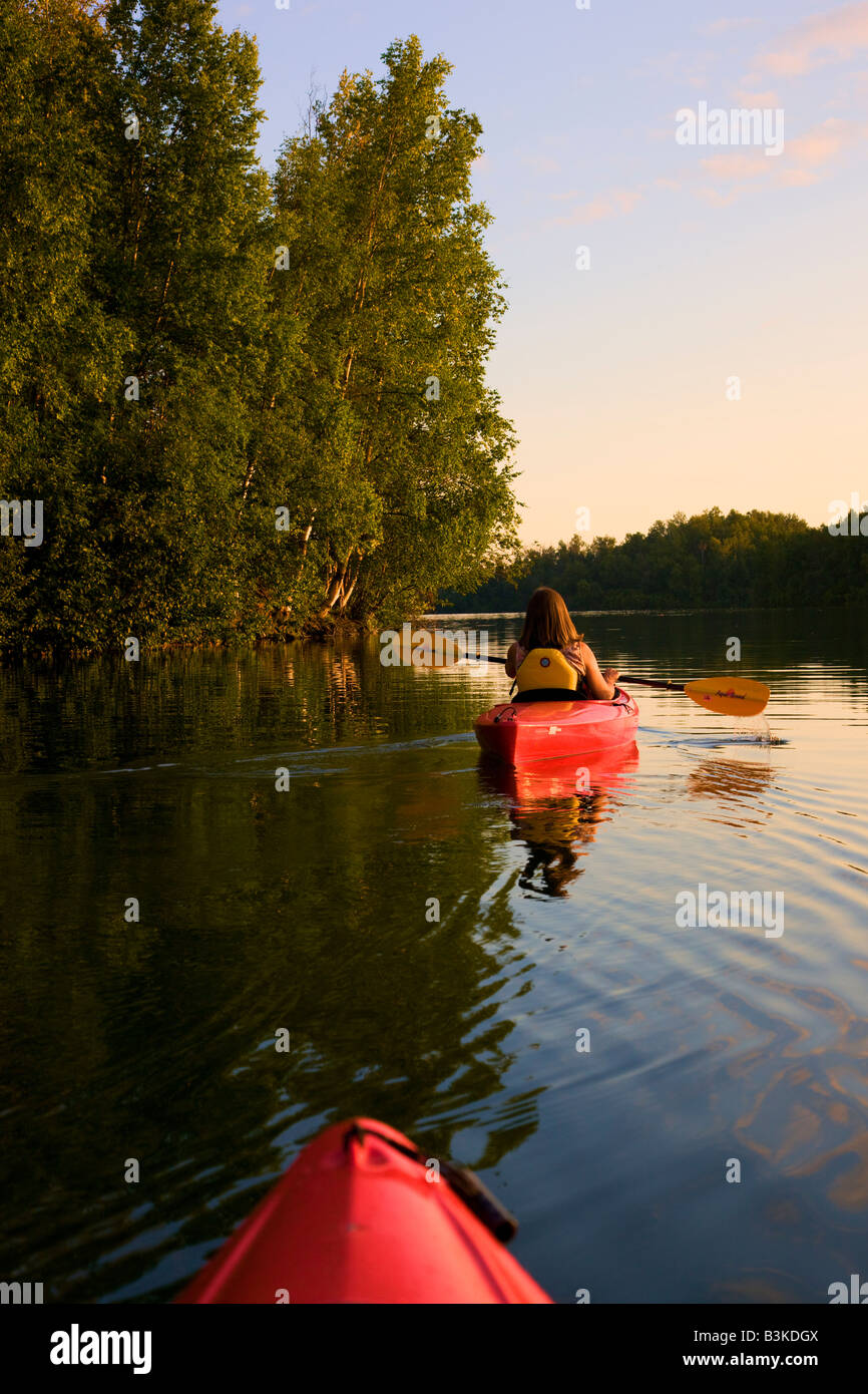 Kayaking on Finger Lake Wasilla Alaska model released Stock Photo - Alamy
