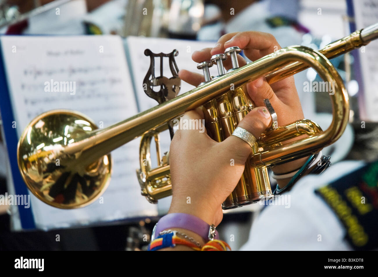 Brass band musician playing a trumpet Stock Photo - Alamy